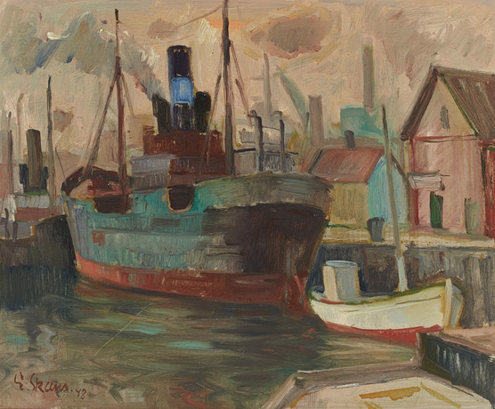 ESKIL SKANS (Sweden, 1905-1989), Harbour picture, signed and dated -42, oil on panel. Art ...
