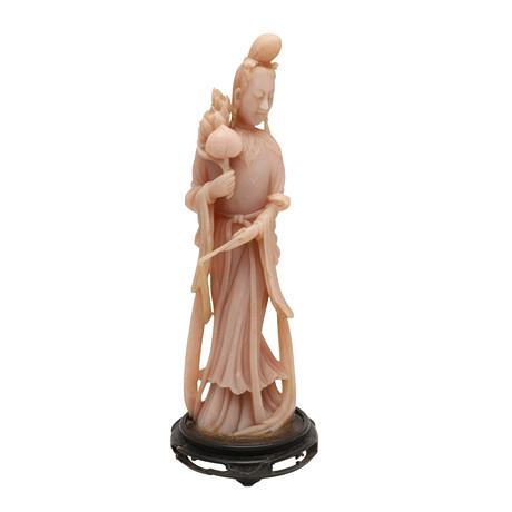 A CARVED AND STAINED ALABASTER GUANYIN LAMP BASE. Asiatica - Auctionet