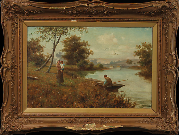 OIDENTIFIERAD KONSTNÄR. Landscape with figures, oil on canvas, signed ...