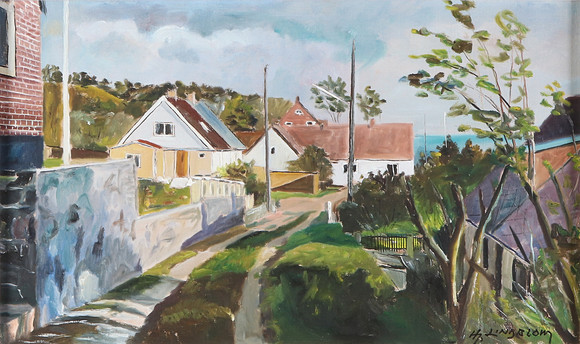 HJALMAR LINDBLOM. Oil painting on canvas. “Sundvik, Ålabodarna”. Signed ...