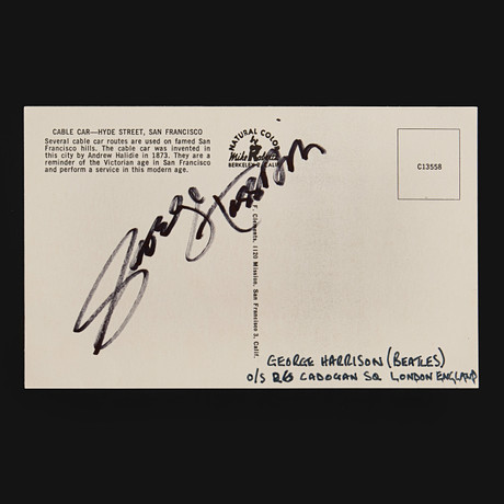GEORGE HARRISON (1943 - 2001). AUTOGRAPH, a postcard bearing the ...