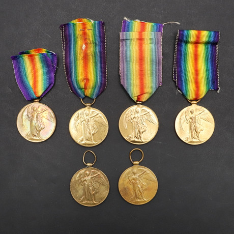 A COLLECTION OF SIX FIRST WORLD WAR VICTORY MEDALS, VARIOUS REGIMENTS ...