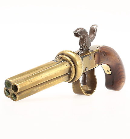 BLOCK PISTOL, 4 barrels, 19th century, signed JE H. Weapons & Militaria ...