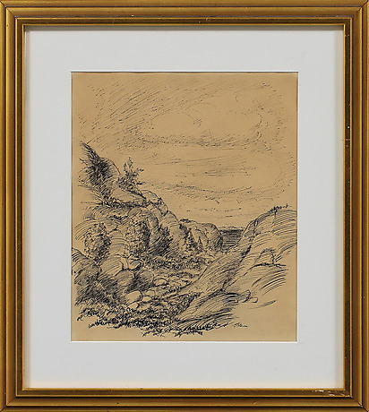 TORSTEN BILLMAN. Landskap, tusch, signerad. Konst - Grafik - Auctionet