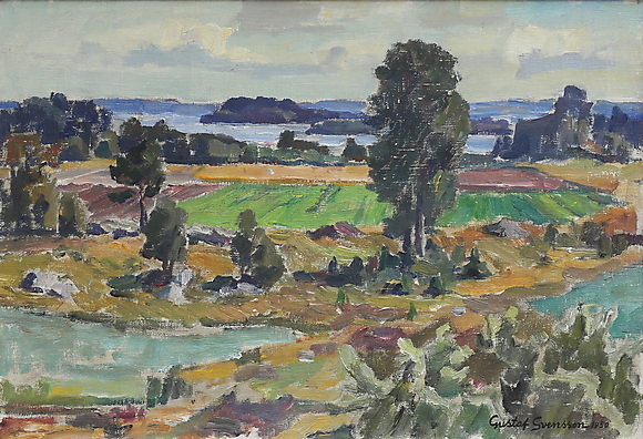 GUSTAF SVENSSON. "Motif over Lake Solgen". Oil on canvas, signed and ...