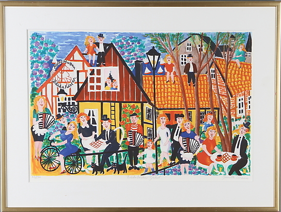 GUNILLA MANN. Color lithograph, "Bäckahästen Ystad", signed, numbered ...
