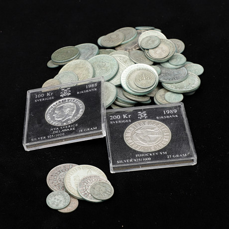 MYNT, silver, Sverige, totalvikt 585 gram. Mynt, Medaljer & Frimärken ...