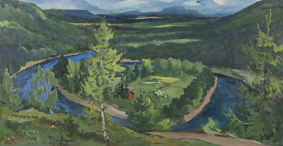OIDENTIFIERAD KONSTNÄR. Landscape with river, oil on Board, unsigned ...