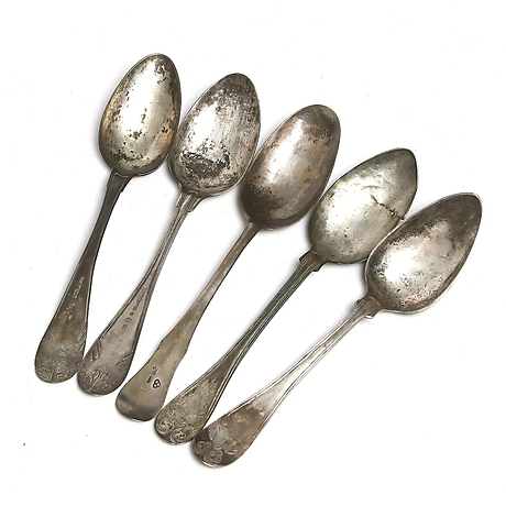 LUSIKAT, 5 kpl, hopea, 1800-luku. Hopea ja metalli - Hopea - Auctionet