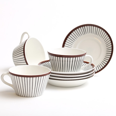 STIG LINDBERG. Tekoppar, 8 delar, benporslin, "Spisa Ribb", formgiven ...