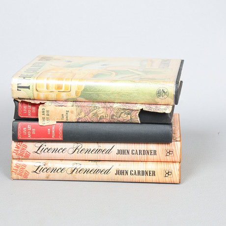 IAN FLEMING, THREE JAMES BOND NOVELS AND TWO BY JOHN GARDNER, ONE ...