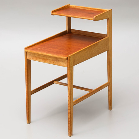 EYVIND BECKMAN. Bedside table, oak frame and teak veneer, “Carioca ...