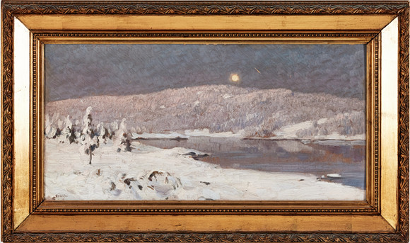 GUDMUND STENERSEN(NORGE, 1863-1934). Vinterlandskap, olja på pannå ...