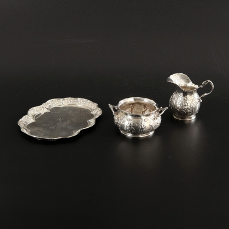 KAFFESET MED BRICKA, 3 delar, silver, JLH samt GEWE, 1952-1961. Silver ...