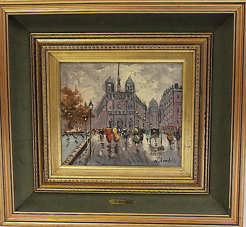 OIDENTIFIERAD KONSTNÄR. oil on canvas, city view, signed M, Rondelli ...