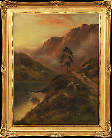 DANIEL SHERRIN. Mountain landscape with sheep, oil on canvas, signed D ...