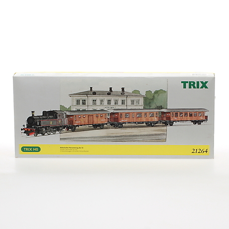 TRIX train set 21264 SJ's steam locomotive Sa with three wooden ...