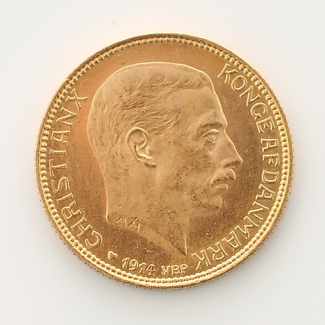 GOLD COIN, 21.6k gold, SEK 20 Christian X Denmark 1914. Coins, Medals ...