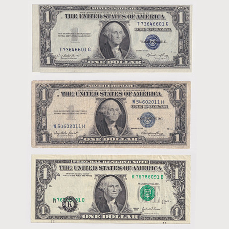 THREE ONE DOLLAR ERROR BANK NOTES USA (3). Coins, Medals & Stamps ...