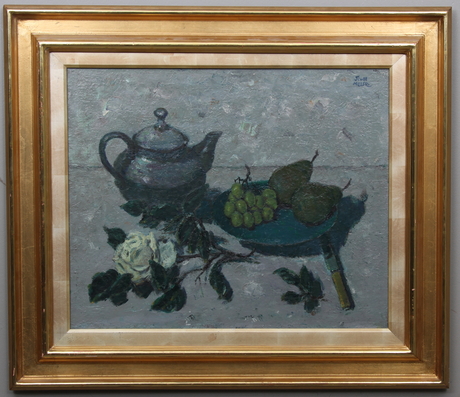 JOHN MILLER. Still life with fruit, teapot and rose. Art - Paintings ...