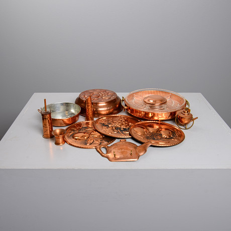 A set of 11 copper objects, partly Krögarhuset. Silver & Metals ...