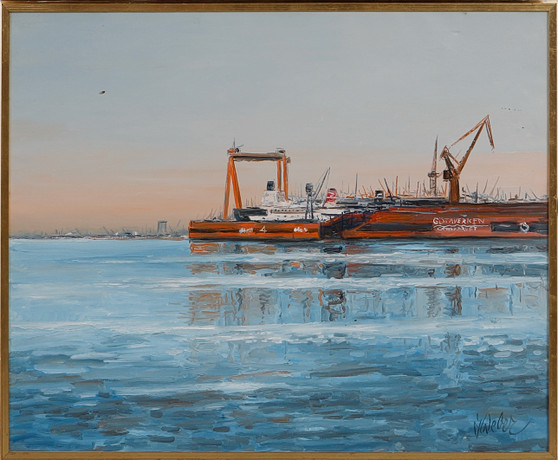 HELMUT WEBER. "Göteborgs hamn", olja på duk, signerad. Konst - Måleri ...