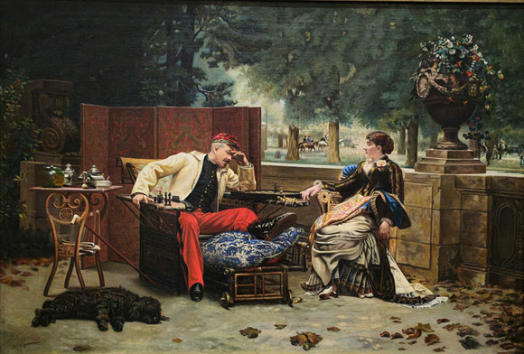 BALTASAR CASTELLA MARQUES, S XIX. PARTIDA DE AJEDREZ 1893 OLEO SOBRE ...