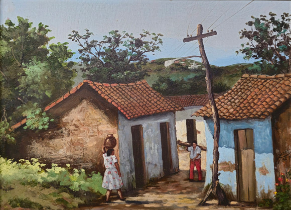 VILLAGE LANDSCAPE. OIL ON BOARD. SIGNED RIVERA. 1982. Art - Paintings ...