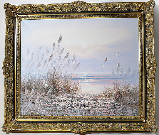 OIDENTIFIERAD KONSTNÄR. oil on canvas, beach motif, signed Timo. Art ...
