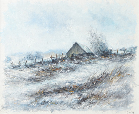 CARL JULIUS. Vinterlandskap med hus, olja på duk, signerad C. Julius ...