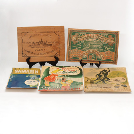 COLLECTION OF OLDER ADVERTISING POSTERS AND BOX LIDS, 5 PIECES ...