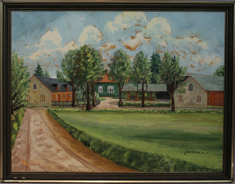 STEN STURE SANDGREN. Bondgården. Gåramålning. Olja på papp. Signerad ...
