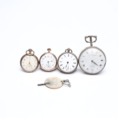 A pocket watch, 4 pieces and a KEY, 18th-20th century. Clocks & Watches ...