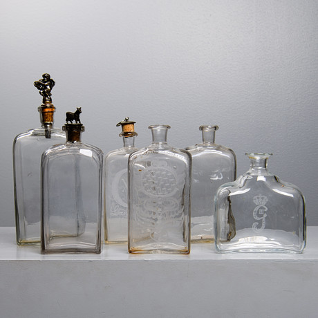 A set of 6 glass bottles of brandy, 19th century. Swedish Folk Art ...