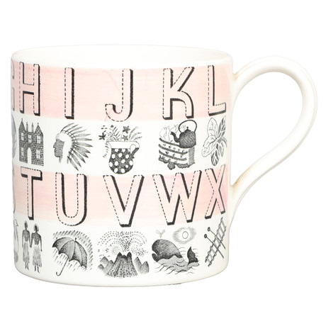 AN ERIC RAVILIOUS FOR WEDGWOOD ALPHABET MUG WITH PINK BANDING. Ceramics ...