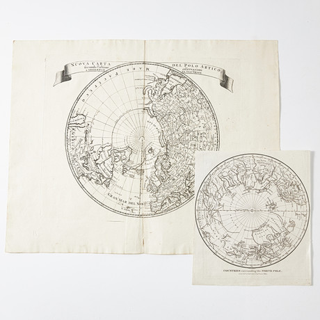 TVÅ KARTOR ÖVER NORDPOLEN MED OMGIVANDE LÄNDER, 1740, 1807. Böcker ...