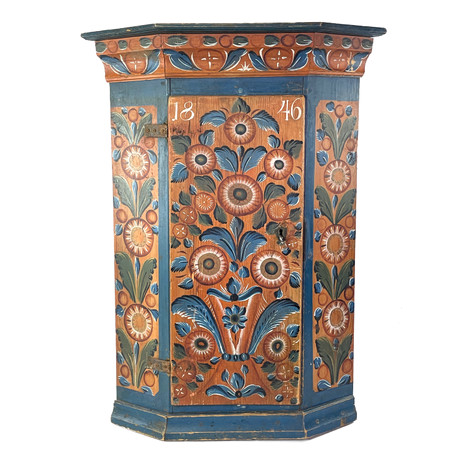 WALL CORNER CABINETS. Allmoge, painted wood, dated 1846. Swedish Folk ...