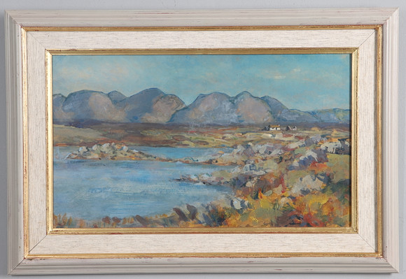 GYRTH RUSSELL (1892-1970). IRISH SEASCAPE WITH COTTAGES BESIDE ...