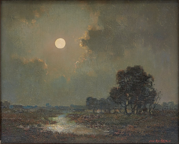 JAN KNIKKER (1911-1990). Landskap i fullmåne, oljemålning. Konst ...