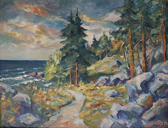 FINN ANDERSEN. KUSTLANDSKAP I ÖSTERSJÖN. Konst - Måleri - Auctionet