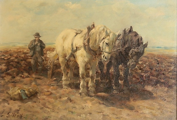 GEORG WOLF. "HORSE CARRIAGE". Art - Paintings - Auctionet