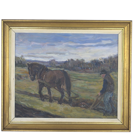 BROR JÖNSSON. Oil on canvas, plowing with horse, signed. Art ...