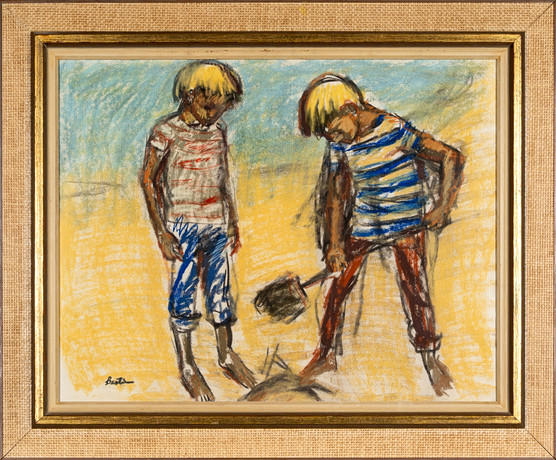 LOUIS BASTIN. Oljekrita på duk, Signerad, 1900-tal. Konst - Teckningar ...