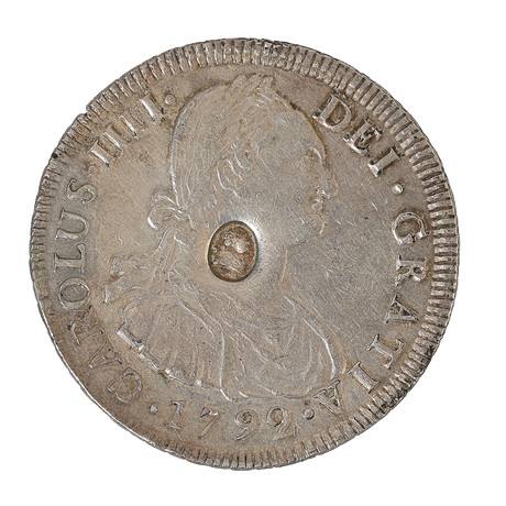 GEORGE III (1760-1820), OVAL COUNTERMARK UPON SPANISH 8 REALES OF KING ...