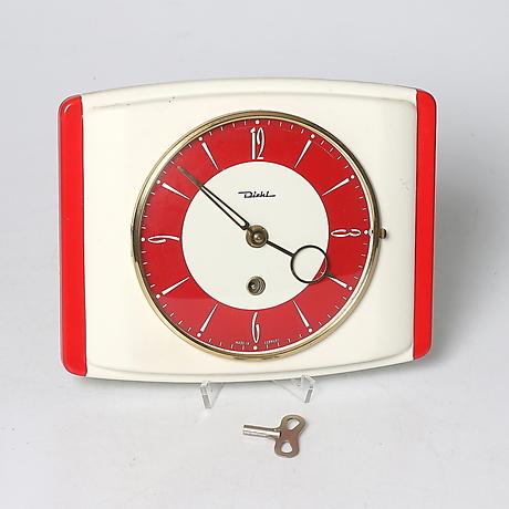 WALL CLOCK, lacquered sheet metal and glass, Diehl, Germany, mid 20th ...