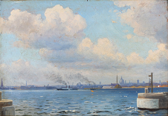CHRISTIAN BLACHE (1838-1920). Marinmotiv från ingången till Köpenhamns ...