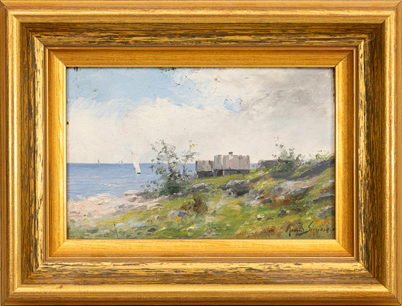KONRAD SIMONSSON (1843-1911). Olja på pannå, Sommardag vid havet ...