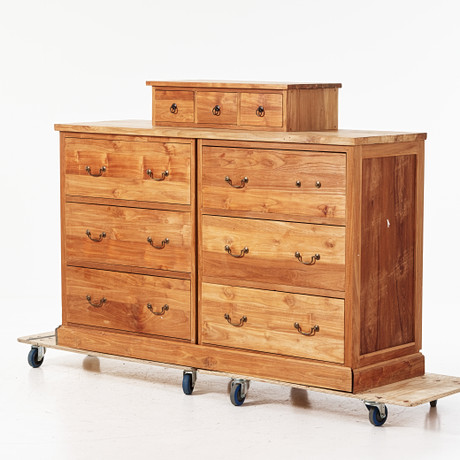 A set of drawers, 1 pair, with disc and essay, 2000's, teak, brass ...