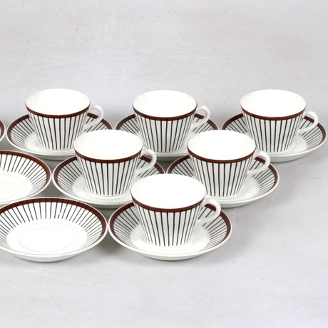 STIG LINDBERG. Kaffeservis, 15 delar porslin, Spisa Ribb, Gustavsberg ...