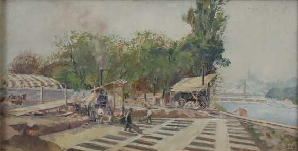 ŠTOCHL, JAROSLAV. Byggandet av mattan över floden Stvanice i Prag, 1910 ...